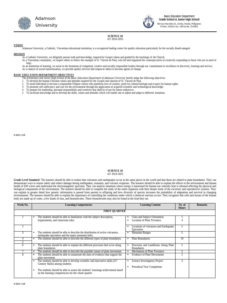 Science 10 Scope 24-25 | PDF