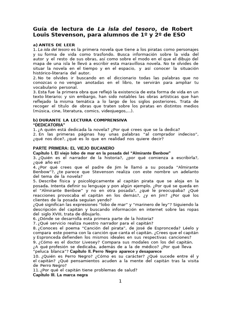 Rumbo a La isla del tesoro Guia de lectura 6to año | PDF