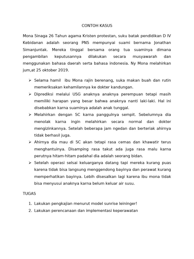CONTOH KASUS Model Sunrise Leininger | PDF