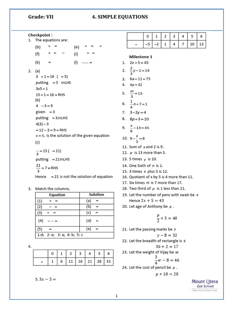 Chapter 4 Simple Equations | PDF