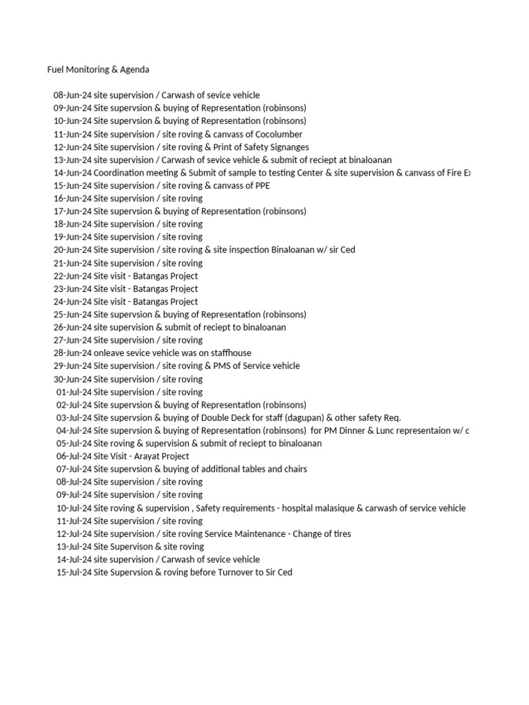 Fuel Monitoring & Agenda | PDF