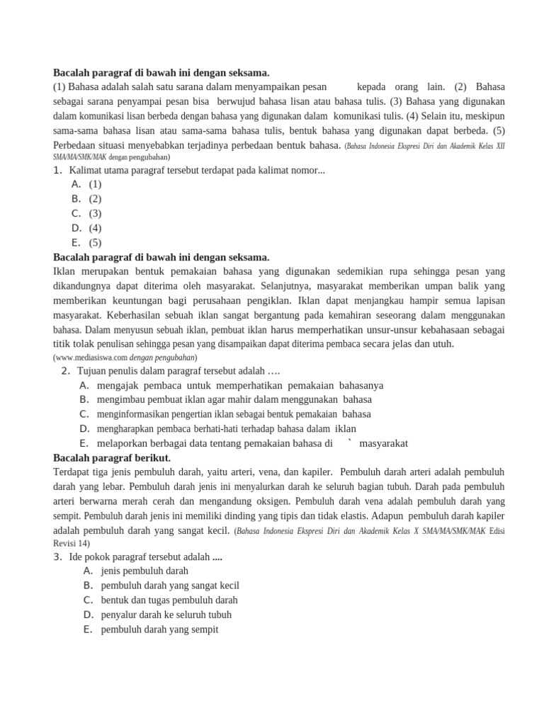 Soal Bindo Untuk Penjurusan KLS X | PDF