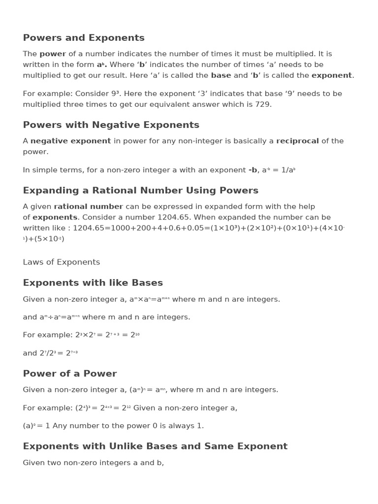 Powers and Exponents | PDF