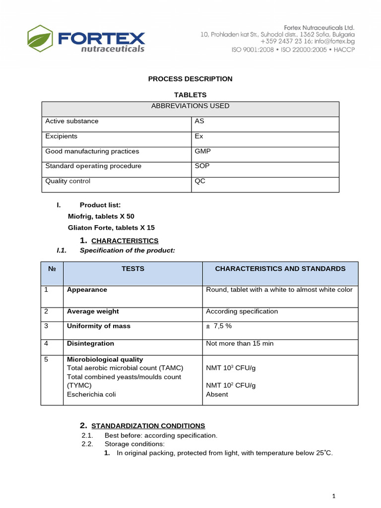 Process Description Tablets | PDF