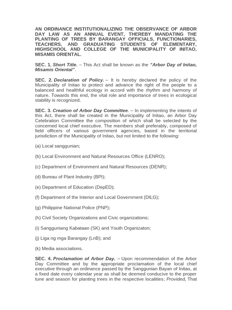 AN ORDINANCE INSTITUTIONALIZING THE OBSERVANCE OF | PDF