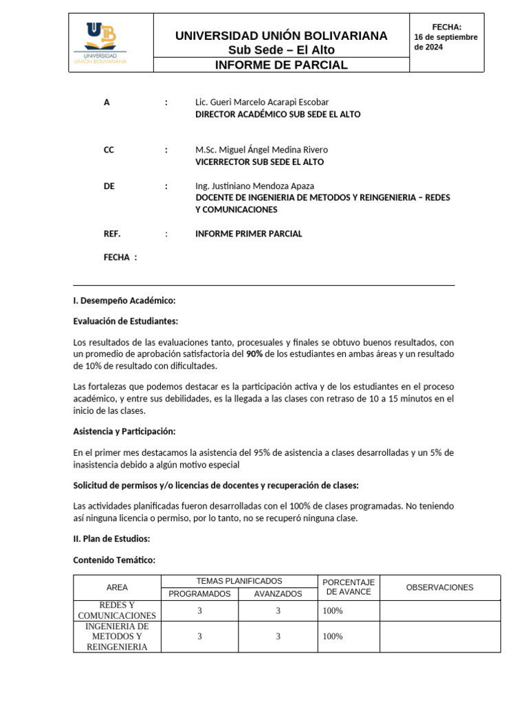 MODELO DE INFORME DOCENTE | PDF