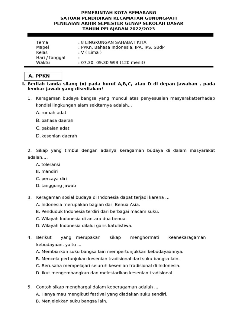 Soal Pat Tema 8 Kelas 5 | PDF