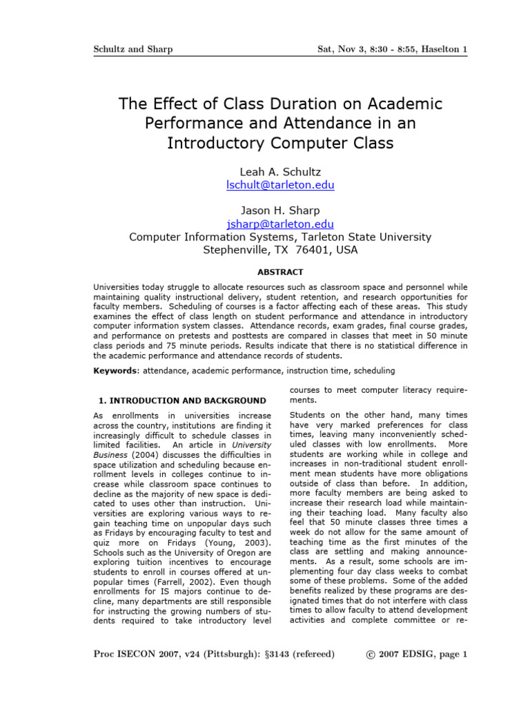 The Effect of Class Duration On Academic Performance and Attendance in ...