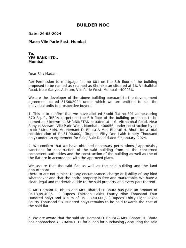 Builder New Case NOC | PDF