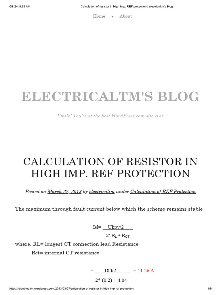 Calculation of Resistor in High Imp. REF Protection - Electricaltm's ...