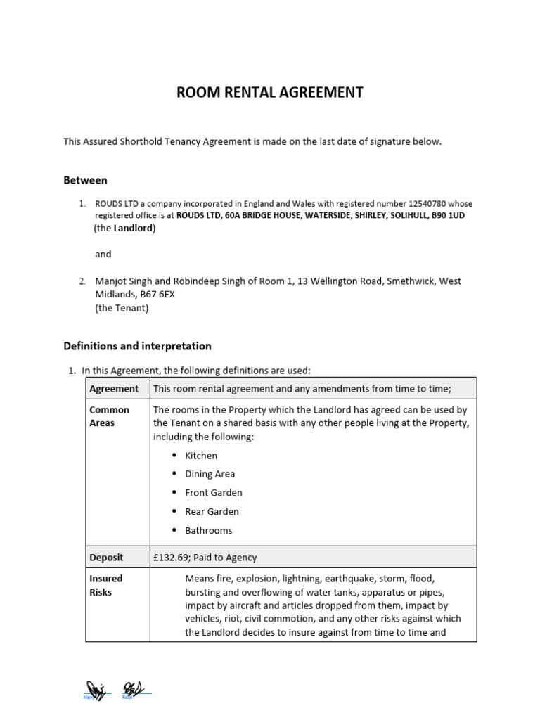 Room Rental Agreement for Tenants | PDF | Leasehold Estate | Landlord