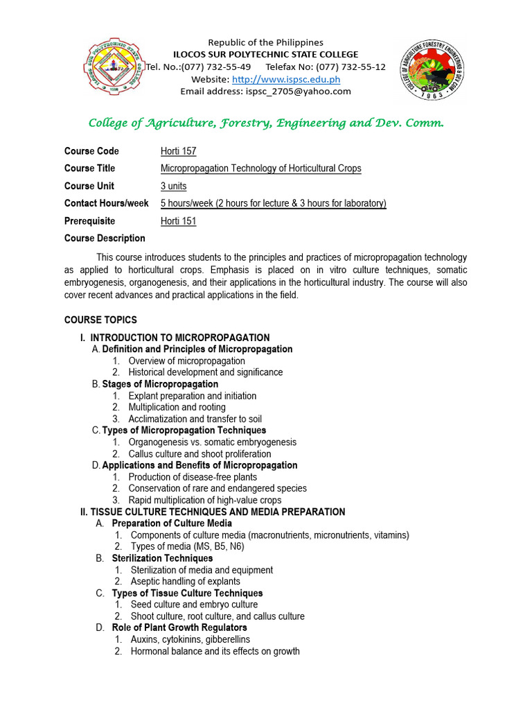 Course Outline Horti 157 | PDF