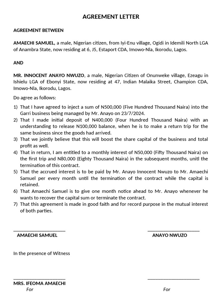 Agreement Letter | PDF