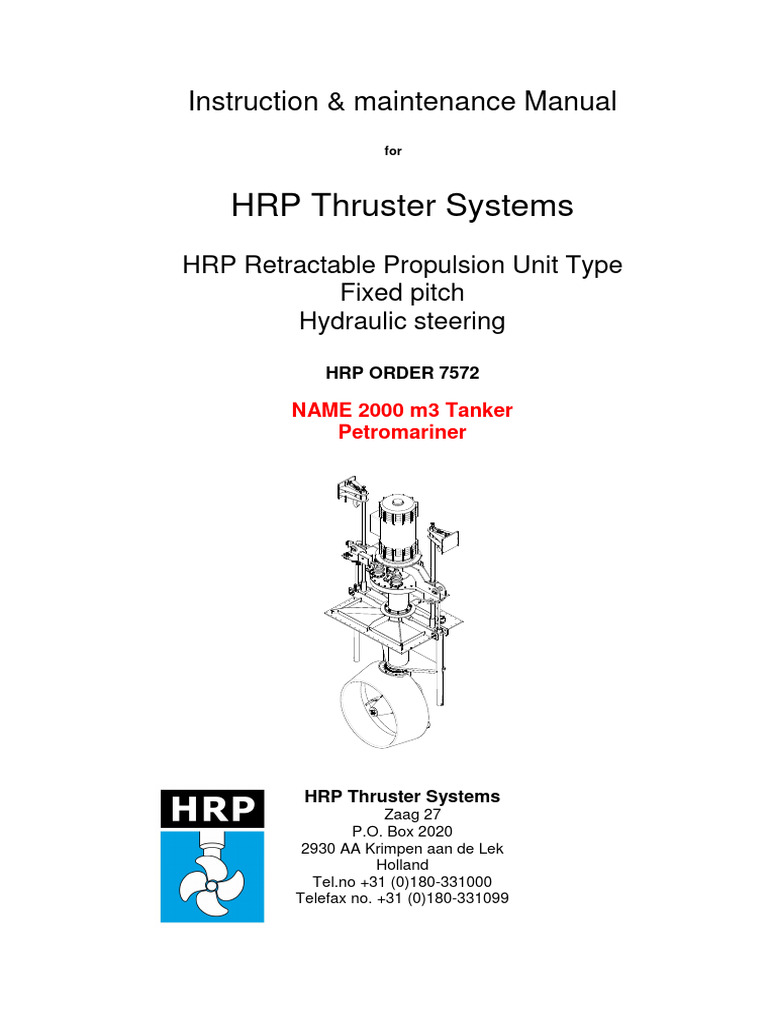 HRP Thruster Systems: Instruction & Maintenance Manual | PDF