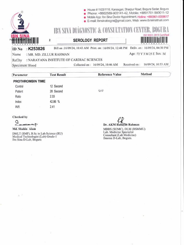 Ibnasina Hospital Report Bangladesh | PDF