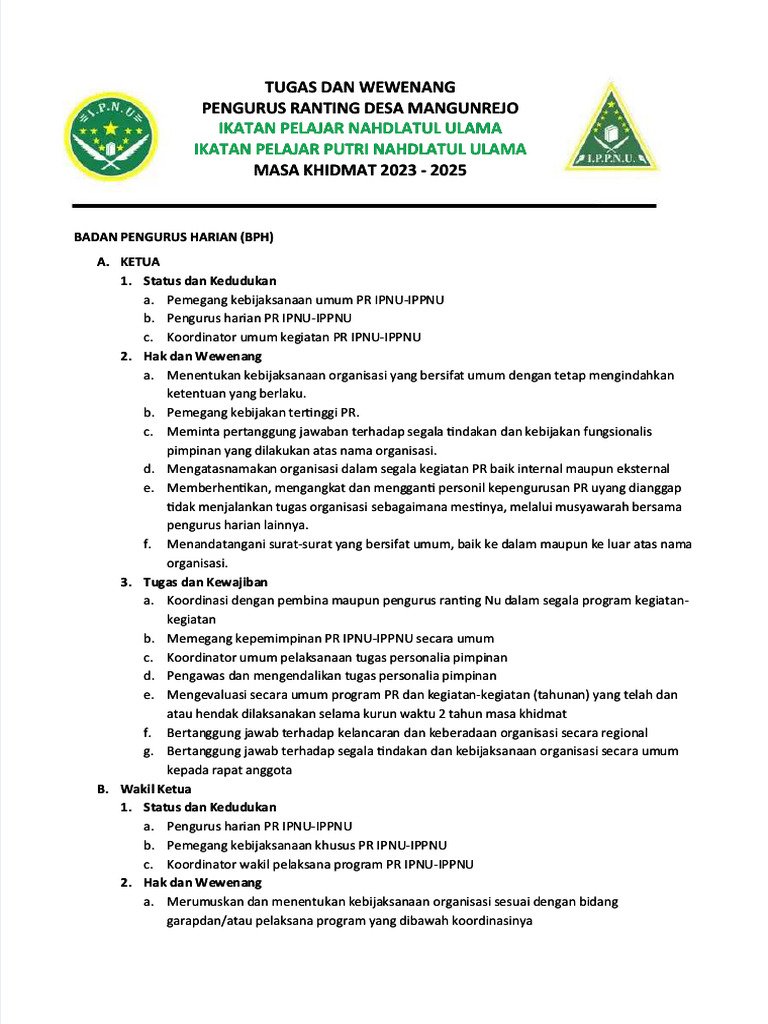 PDF Tugas Dan Wewenang Pengurus Ipnu Dan Ippnu - Compress | PDF