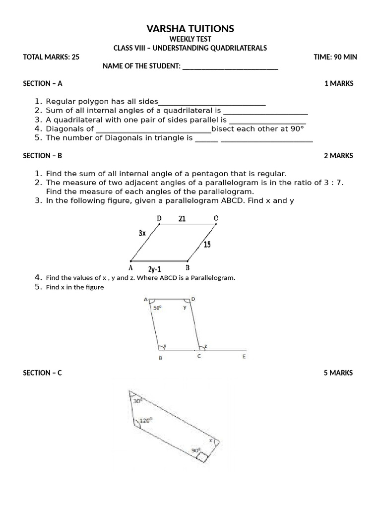 Understanding Quadrilaterals Test | PDF