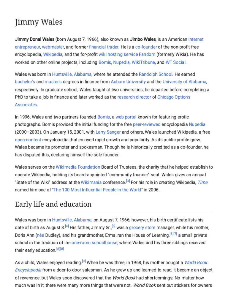 Jimmy Wales - Wikipedia | PDF