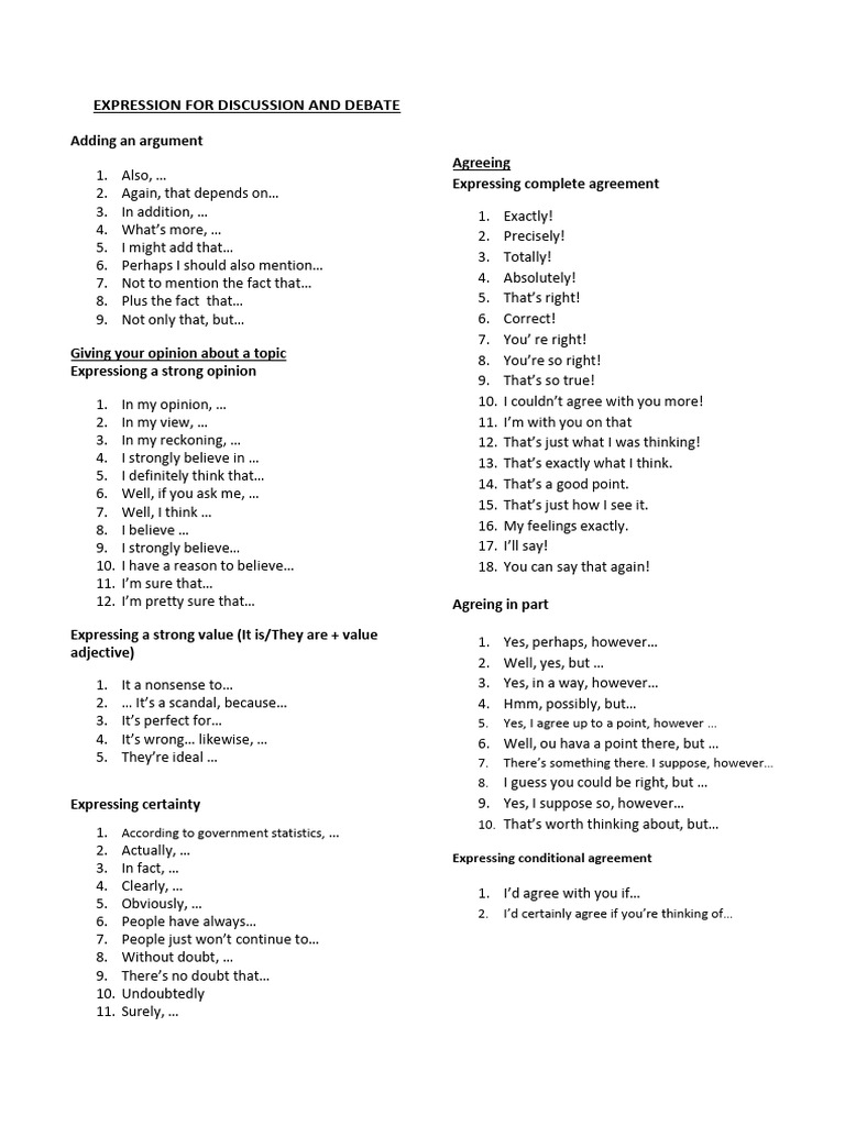EXPRESSION FOR DISCUSSION AND DEBATE-1 | PDF