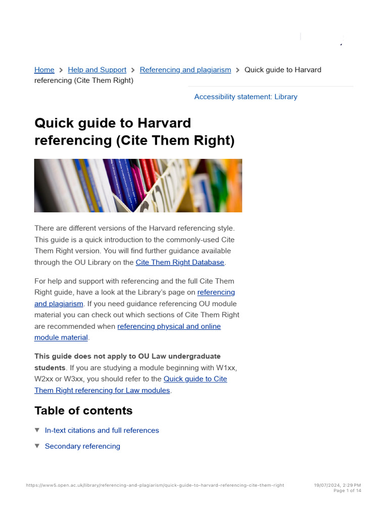 Quick Guide To Harvard Referencing (Cite Them Right) - Library Services - Open U | PDF