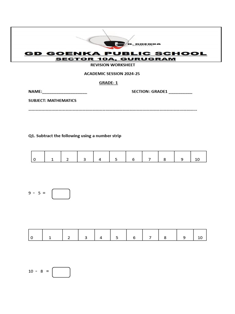 MATHS REVISION WORK SHEET TERM 1 | PDF