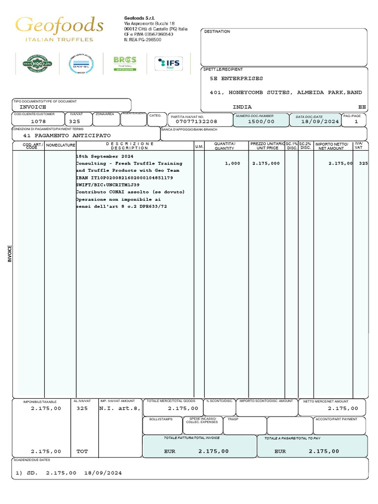 invoice_1500_5E Enterprises | PDF