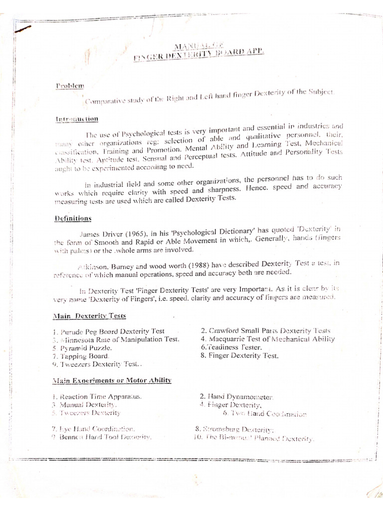 Finger Dexterity Manual | PDF