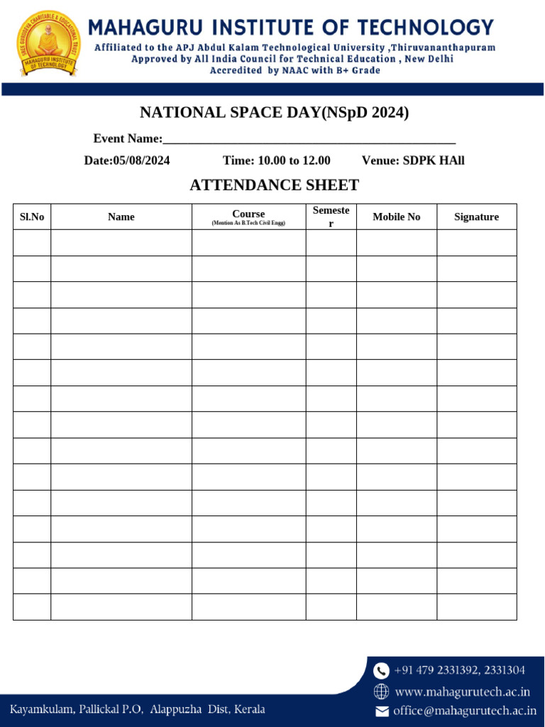 Attendance Sheet of Events | PDF