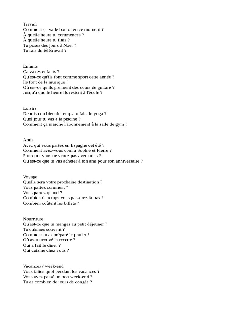 Questions Conversations Informelles | PDF