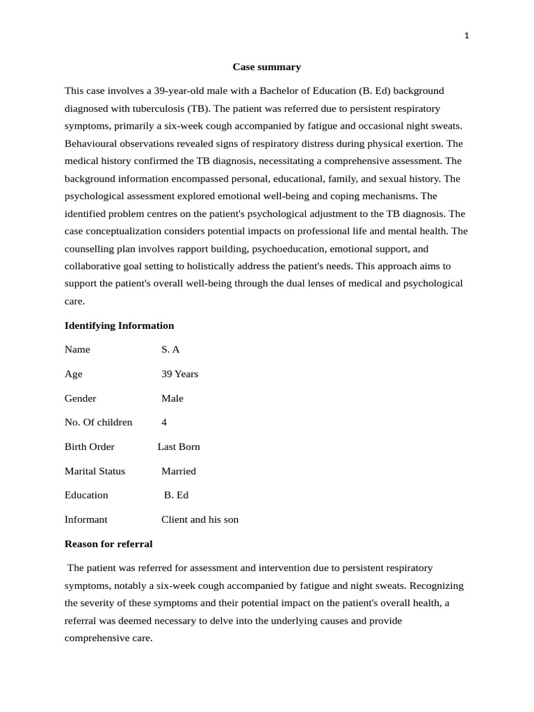 Tuberculosis patient report | PDF