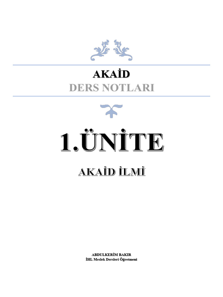 Sinif Akaid Akaid Ilmi 1. Unite Ders Notu | PDF