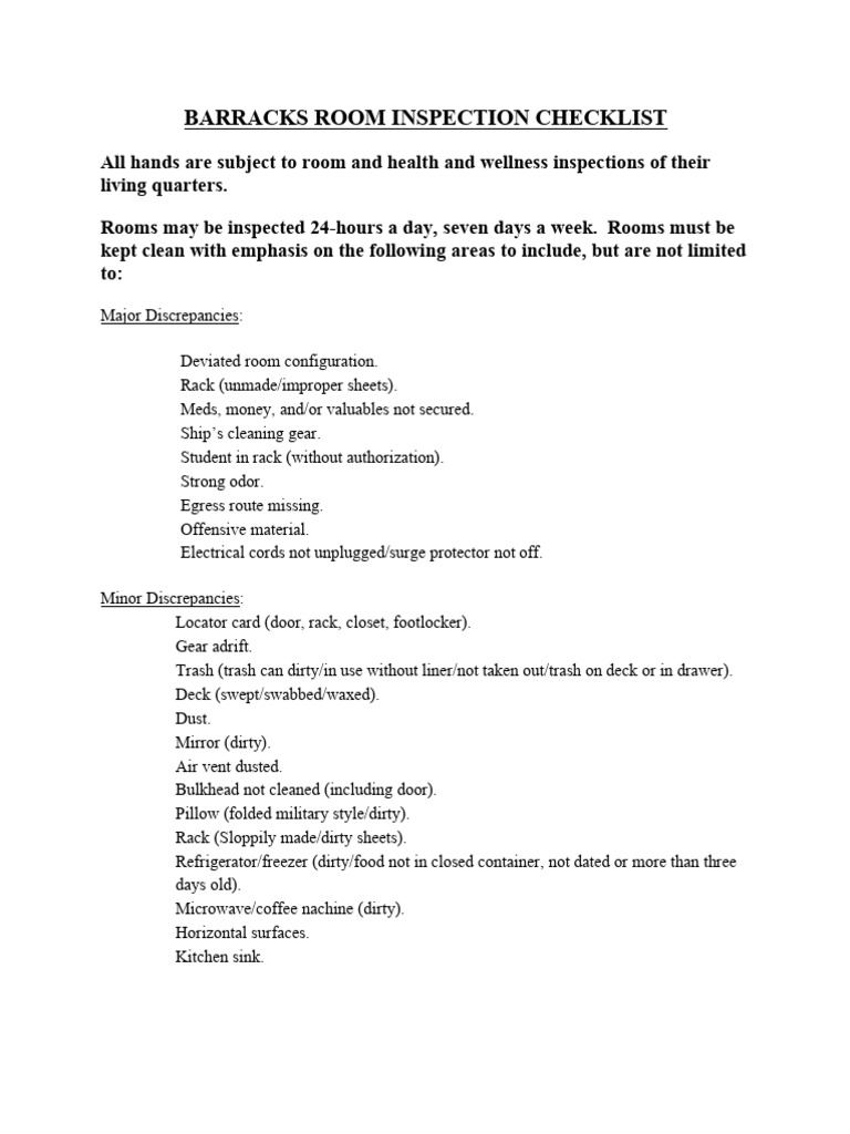 Room Inspection Checklist Template | PDF