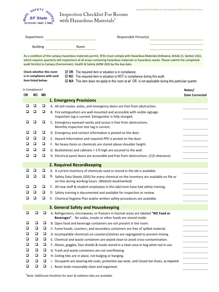 Room With Materials Inspection Checklist | PDF