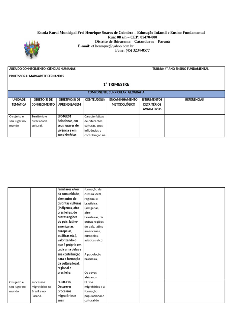 PTD GEOGRAFIA 4º ANO | PDF