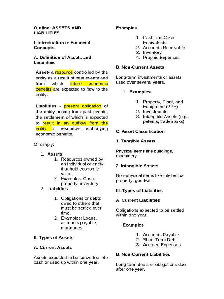 5.4 - ASSETS AND LIABILITIES Outline | PDF