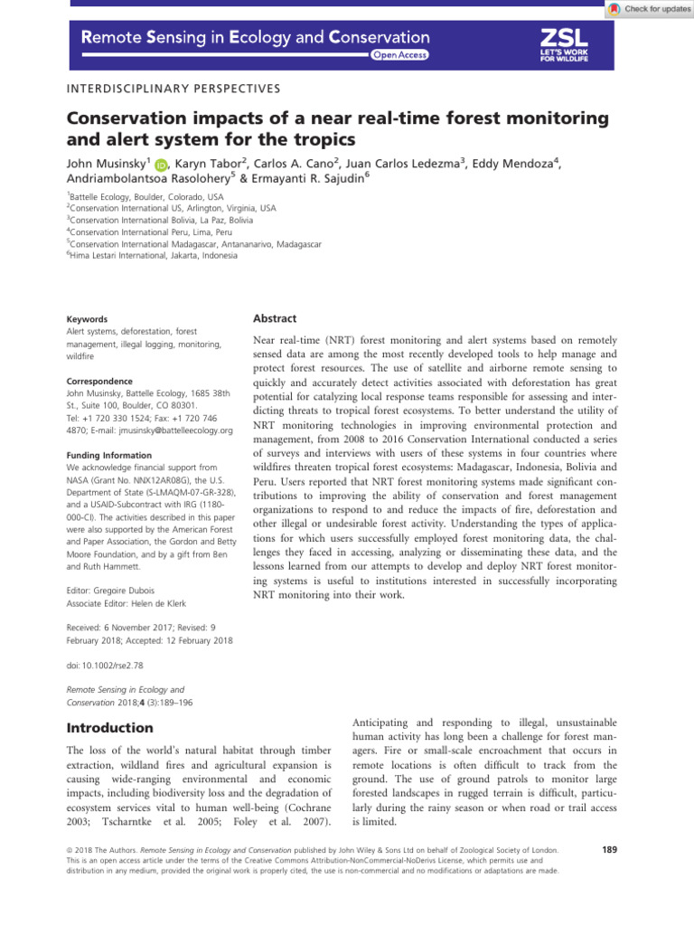 Remote Sens Ecol Conserv - 2018 - Musinsky - Conservation impacts of a near real‐time forest ...