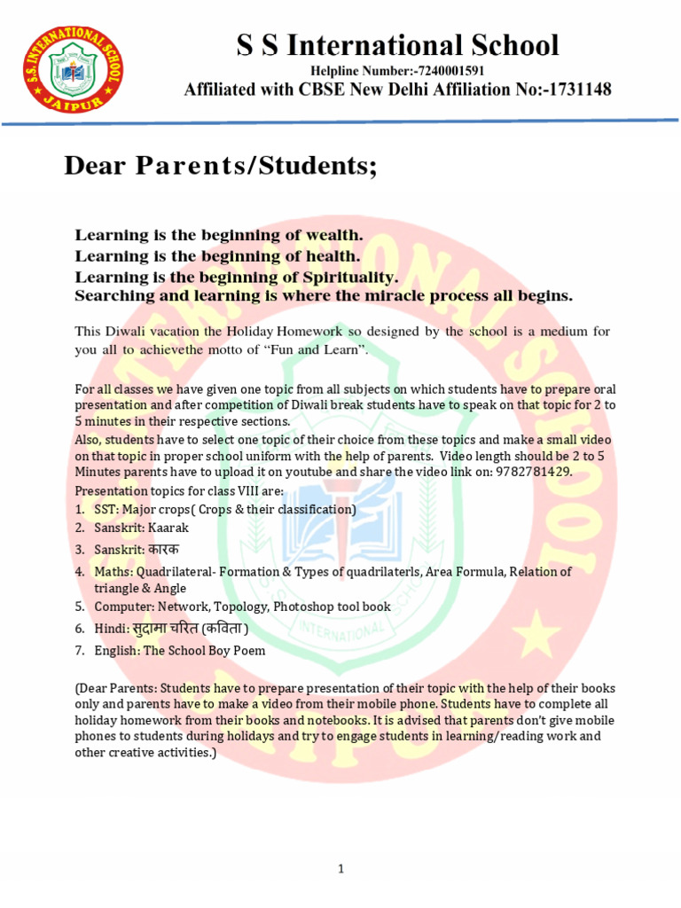 Dear P A Re N T S / Students | PDF
