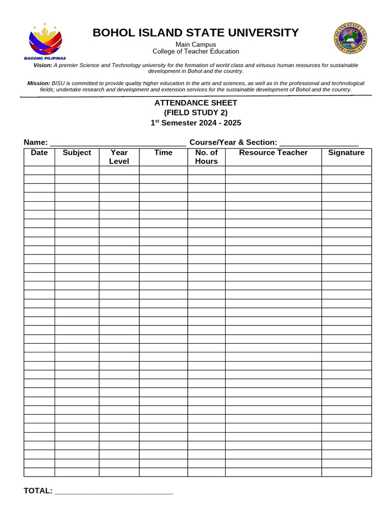 Attendance Sheet For Field Study | PDF