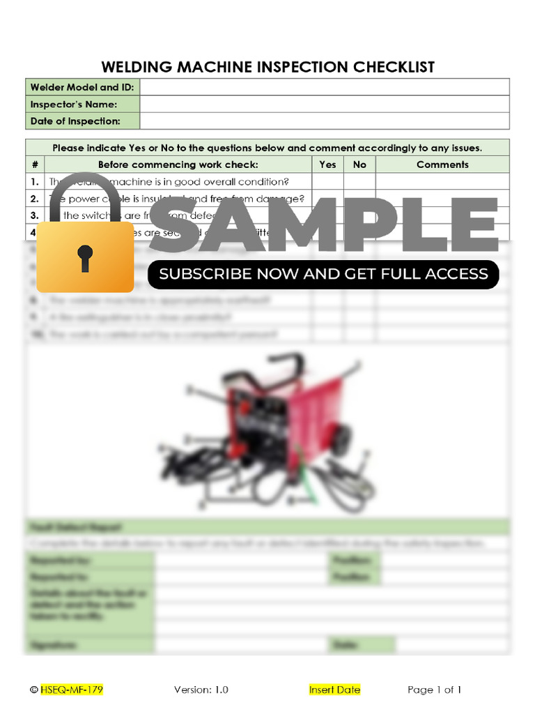 Welding Machine Inspection Checklist Sample | PDF