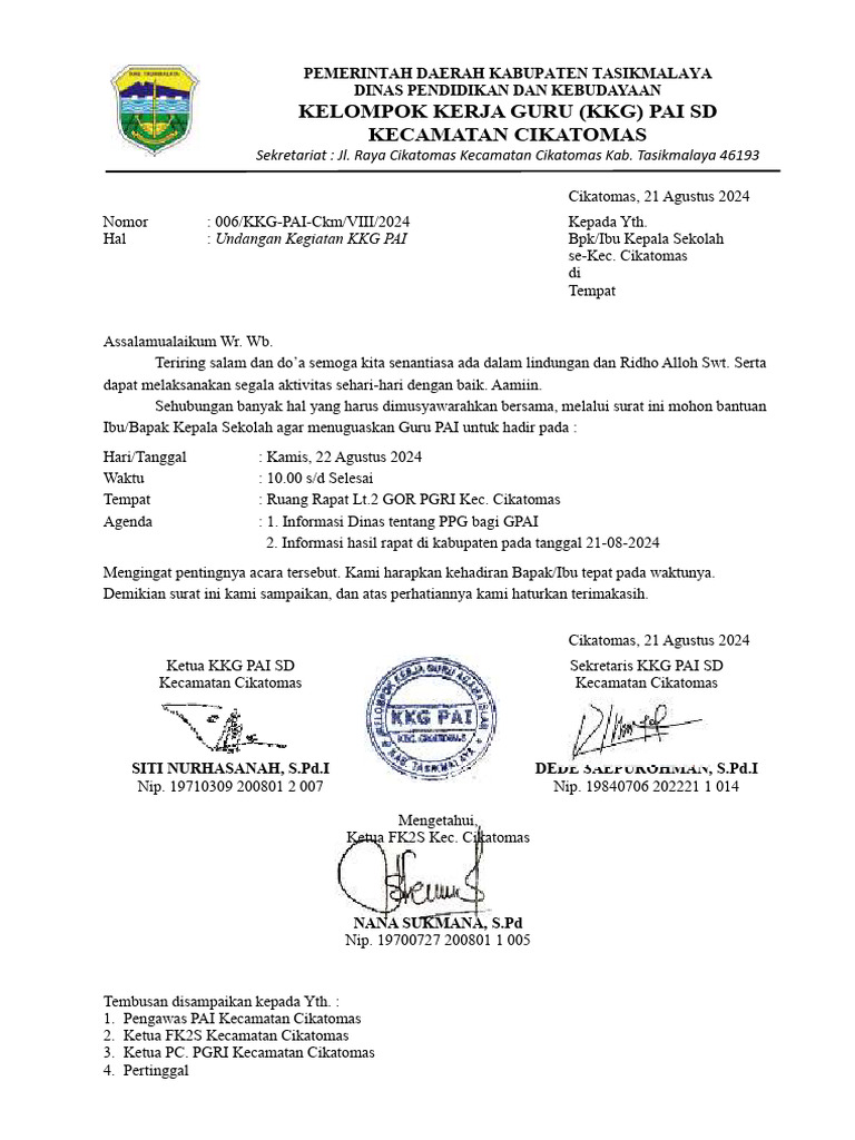 Surat Undangan KKG PAI | PDF
