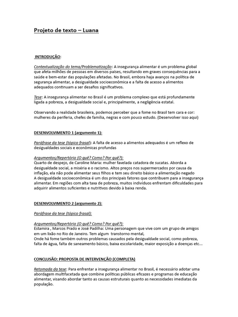 Projeto de Texto - Luana PDF | PDF