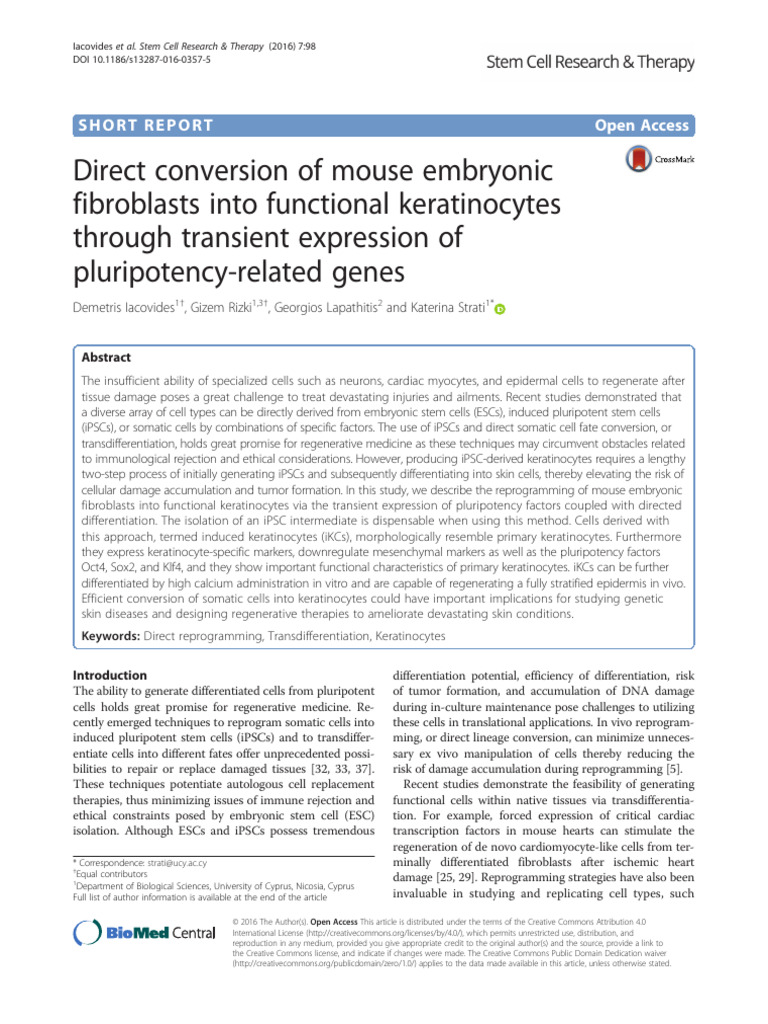 Direct Conversion of Mouse Embryonic Fibroblasts Into Functional ...