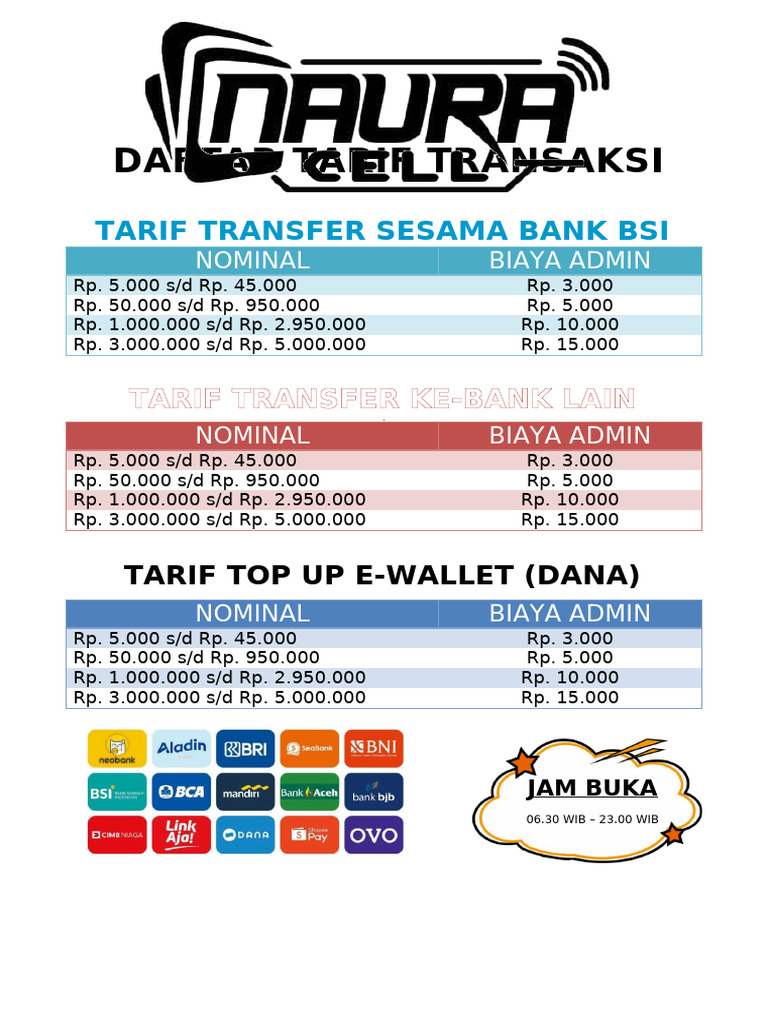 DAFTAR TARIF TRANSAKSI | PDF