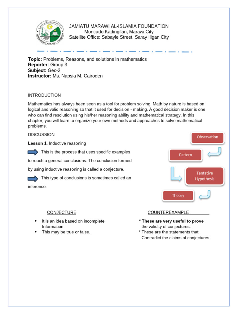 Problems, Reasons and Solutions in Mathematics | PDF | Inductive Reasoning | Reason