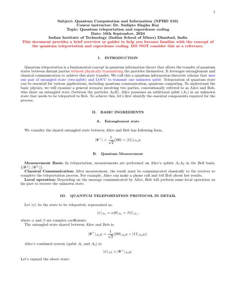 Quantum Teleportation | PDF