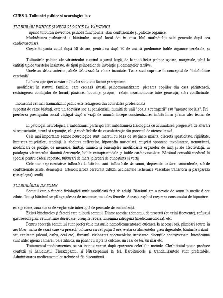 Curs 3. Tulburari Psihice Si Neurologice | PDF