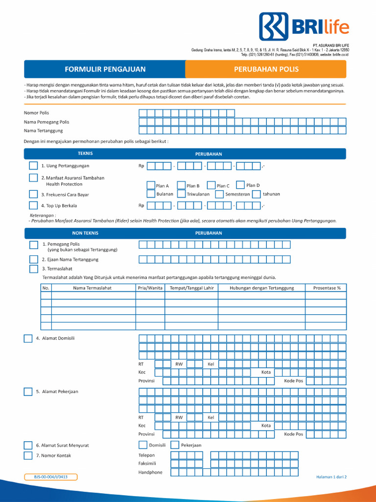 Form Perubahan Polis 1 | PDF