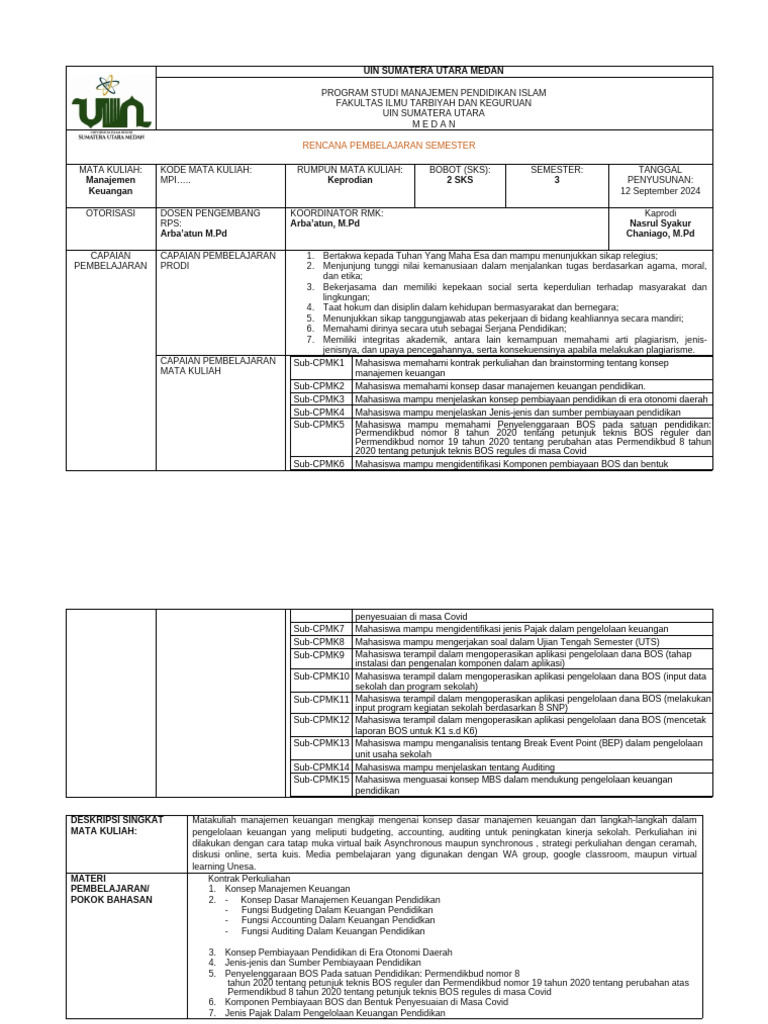 RPS Manajemen Keuangan - OBE | PDF
