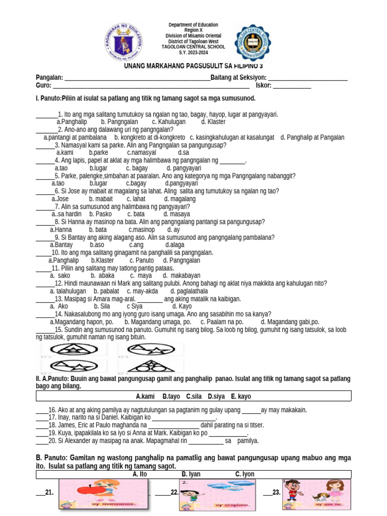 FILIPINO-3-1ST-QUARTER-PT-FIINAL | PDF