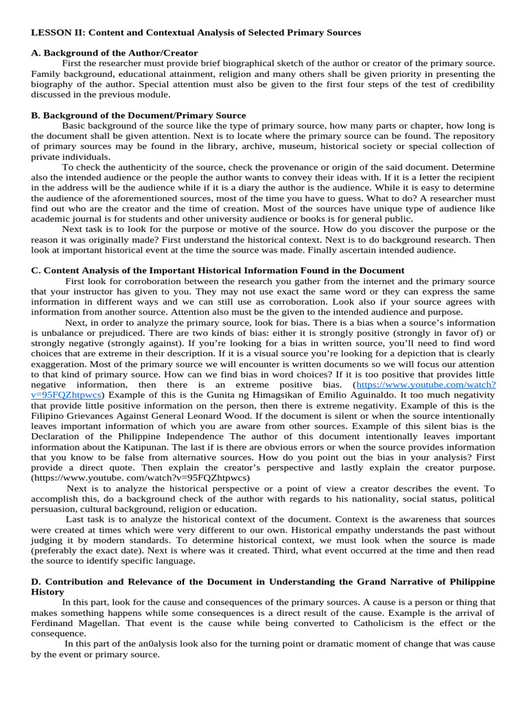 LESSON II Content and Contextual Analysis | PDF